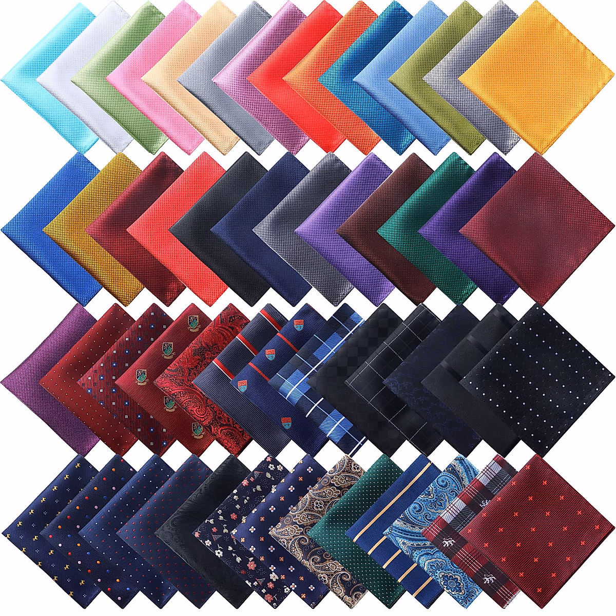JaGely 52 Pcs Mens Pocket Squares for Men Handkerchief Soft Silk Pocket Square Handkerchief Suit Accessories for Men Wedding Business Banquet, 9.06 x 9.06 Inch Hankies, 52 Multi Styles(Classic)