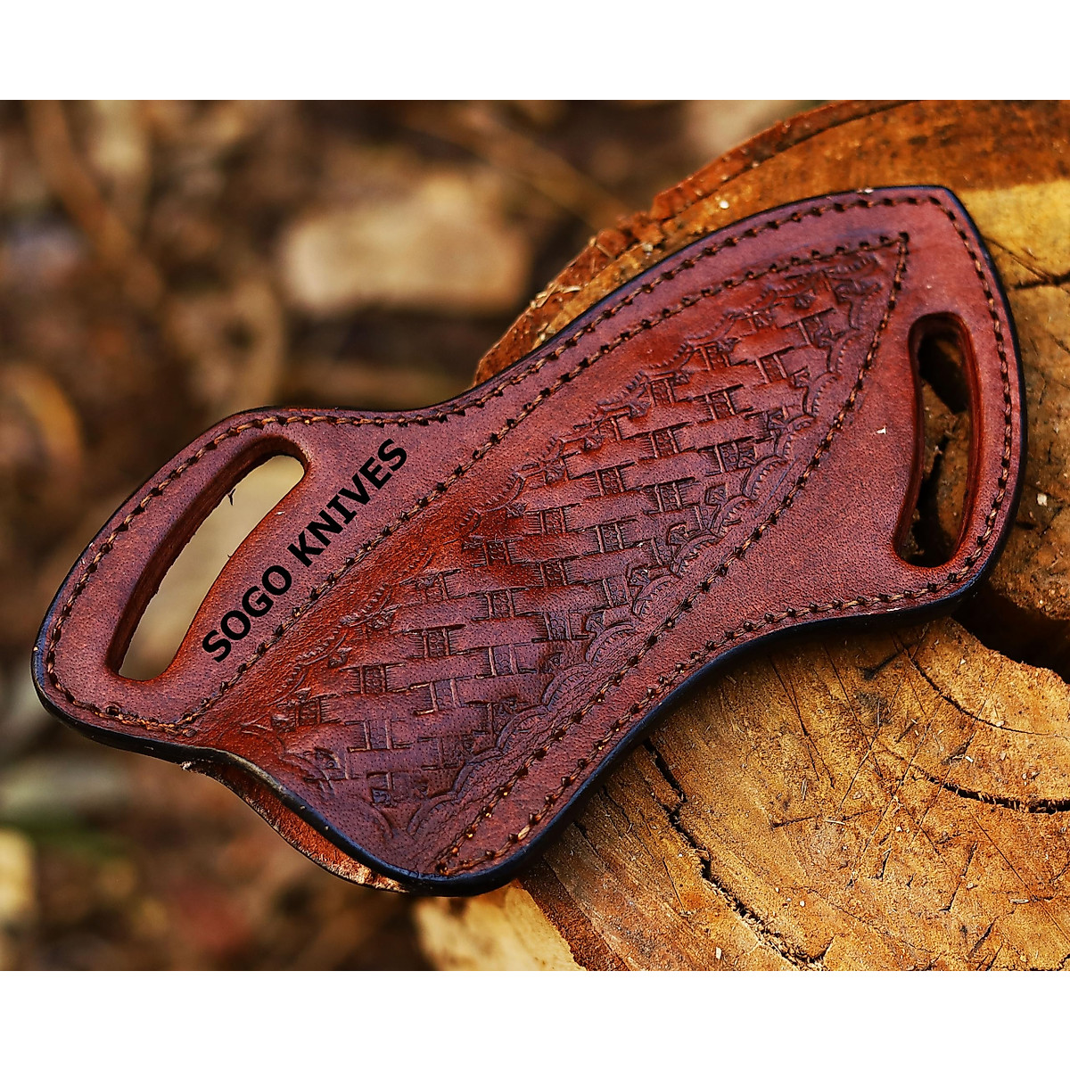 SOGO KNIVES Leather Knife Sheath For Belt, Slanted Pancake Sheath, Tooled Leather Sheath, Beautiful Cow Boy 4 to 6 inches Skinner Knife Leather Cover 100% Real Leather (BROWN)