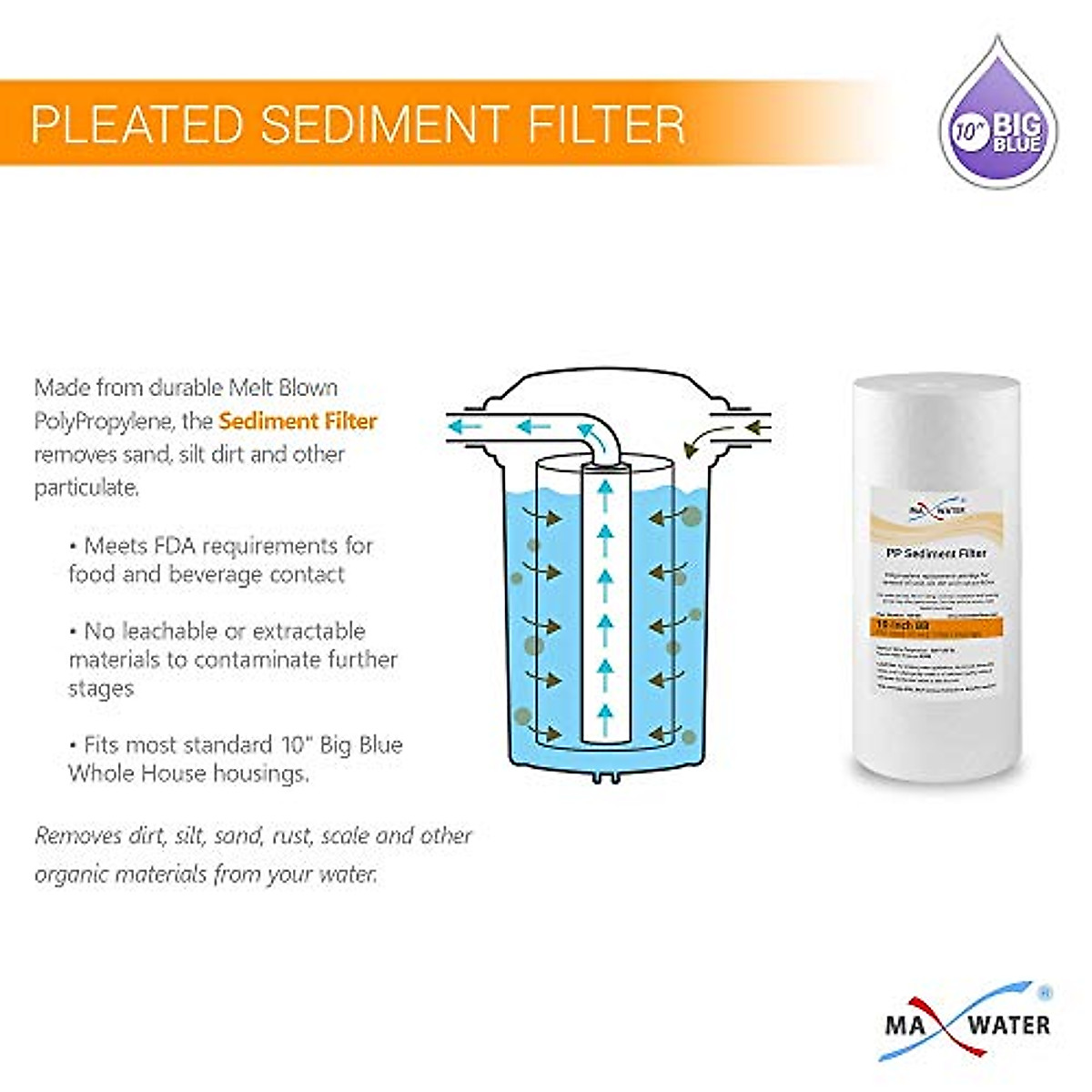 Max Water 2 Stage (Sediment, Odor & Improving Taste) Whole House (10 inch x 4.5 inch), Water Filtration System with Double O Ring Housing - Sediment + GAC - 1" NPTF Brass Port Inlet