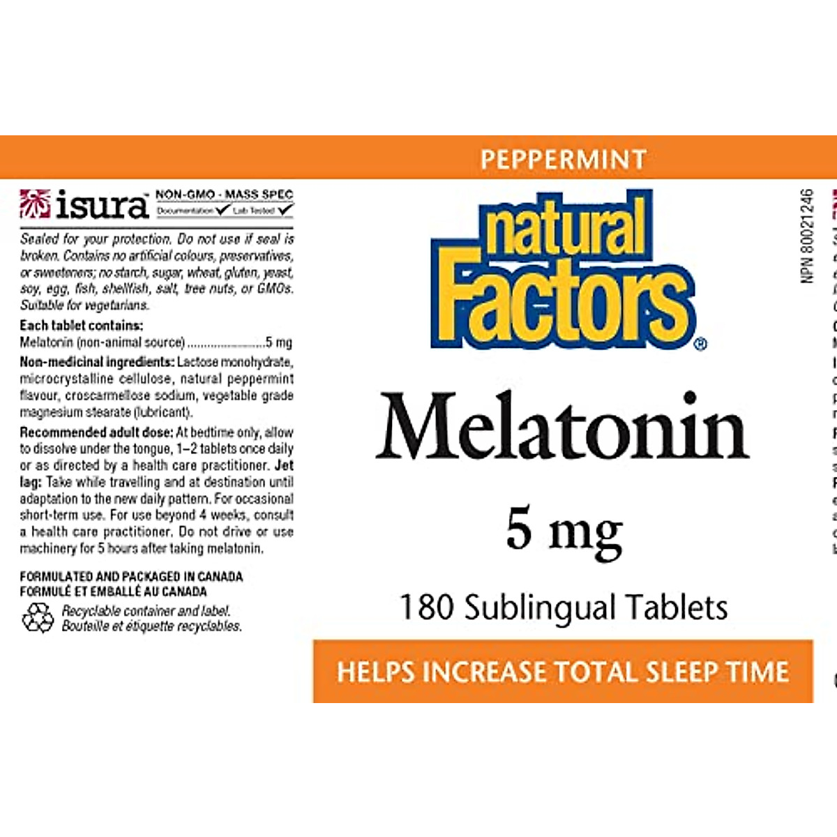 Stress-Relax Melatonin 5 mg by Natural Factors, Natural Sleep Aid, Resets the Sleep-Wake Cycle, 180 chewable tablets (180 servings), Peppermint Flavor