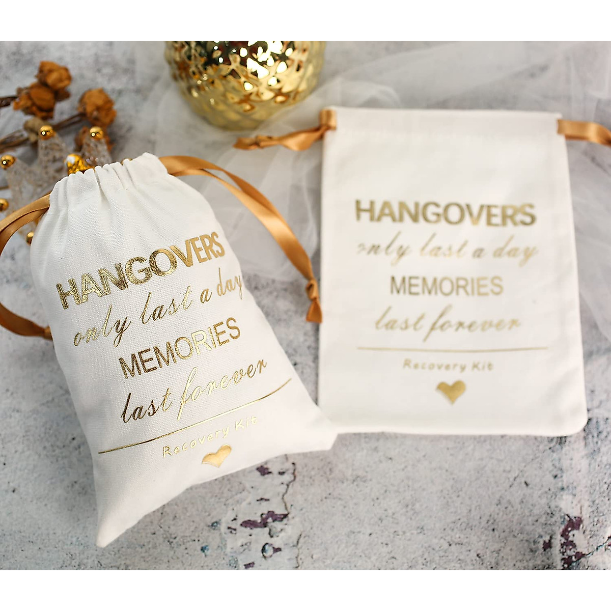 Cytdkve Gold Foiled Hangover Favor Bag Bachelorette Party Favor Bag, Wedding Survival Kit Bags Bridesmaid Gift Bags for Wedding Bridal Shower (10 Pieces, White, 5 x 7 Inch)