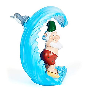 Dawn & Claire Gneptune The Gnarly Gnome Surfer Statue for Garden, Lawn, Yard, Book Shelf, Desk Beach Decoration, Unique Novelty Surfing Gift Idea