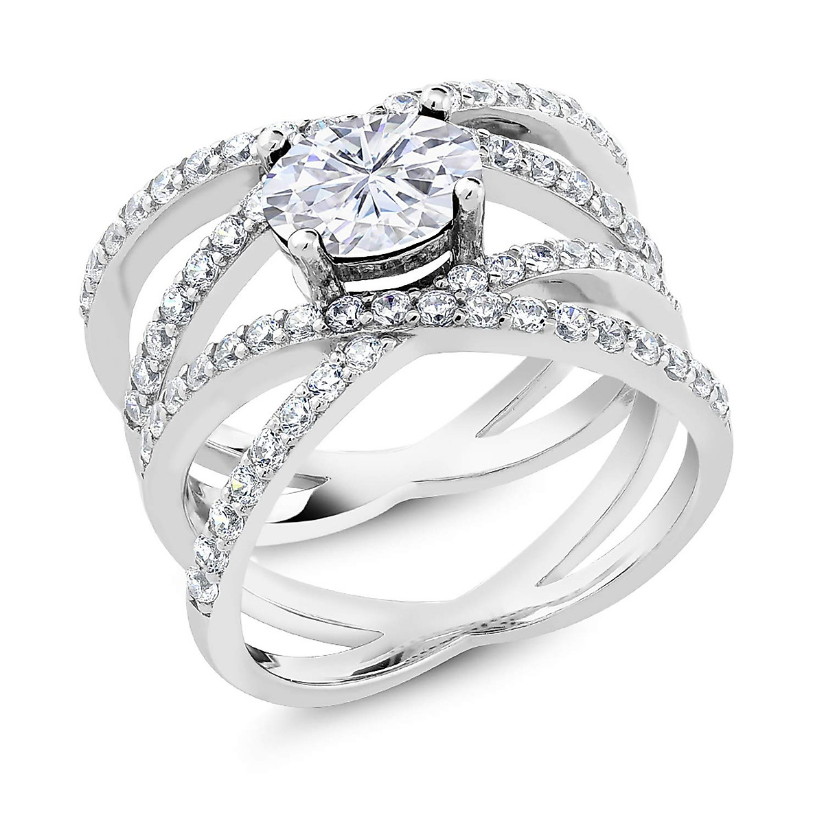 Gem Stone King 925 Sterling Silver Oval Gemstone Birthstone Criss Cross Engagement Ring | Oval 8X6MM Ring For Women | Available In Size 5, 6, 7, 8, 9