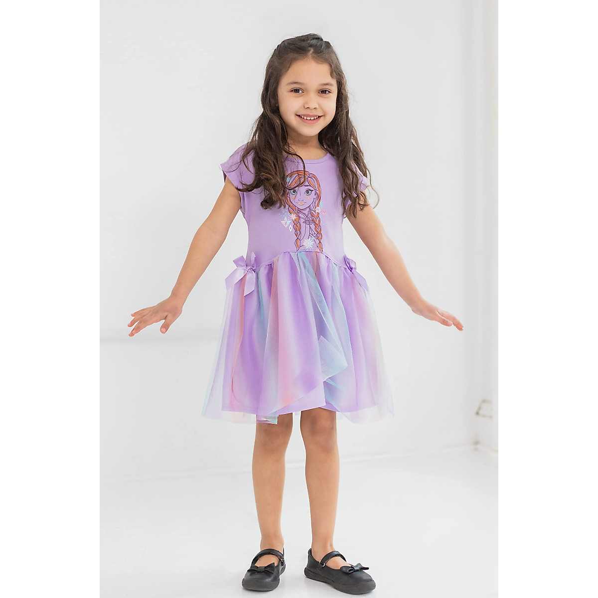Disney Frozen Princess Anna Little Girls Short Sleeve Dress Purple 7-8