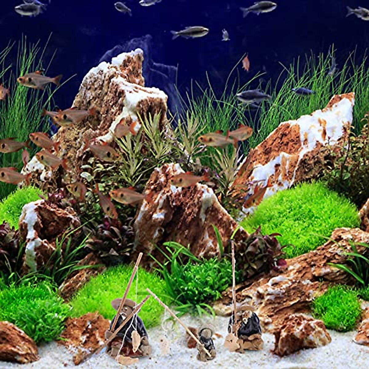 YARNOW 3Pcs Mini Fisherman Figurines Ceramics Chinese Mudman Sitting Fishing Garden Statue Ornament for Fish Tank Micro Landscape Bonsai Fairy Garden Decorations,3.5x3cm