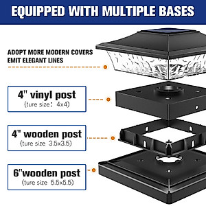 VOLISUN Solar Post Cap Lights Outdoor 4x4/6x6 Wooden/Vinyl Fence Post Cap Lights Solar Deck Post Lights Patio Garden,Warm White 2 Lighting Modes Waterproof,ABS Shell Lens Black (6 Pack)