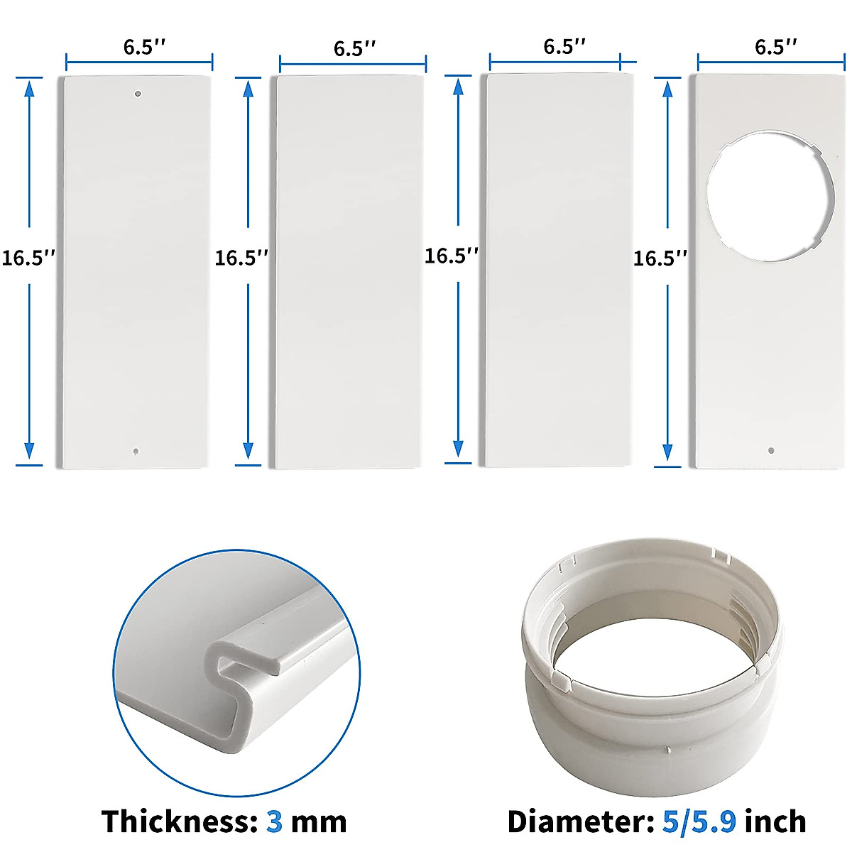 Portable Air Conditioner Window Seal Plates Kit, Plastic AC Vent Kit for Sliding Windows, Portable AC Duct, Adjustable Length Portable AC Vent Kit for 5.1/5.9 inch Air Conditioner Exhaust Hose