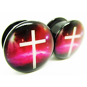Pierced Republic Cross in Space Ear Plugs - Acrylic Screw-On - 8 Sizes - *Pair* (5/8" (16mm))