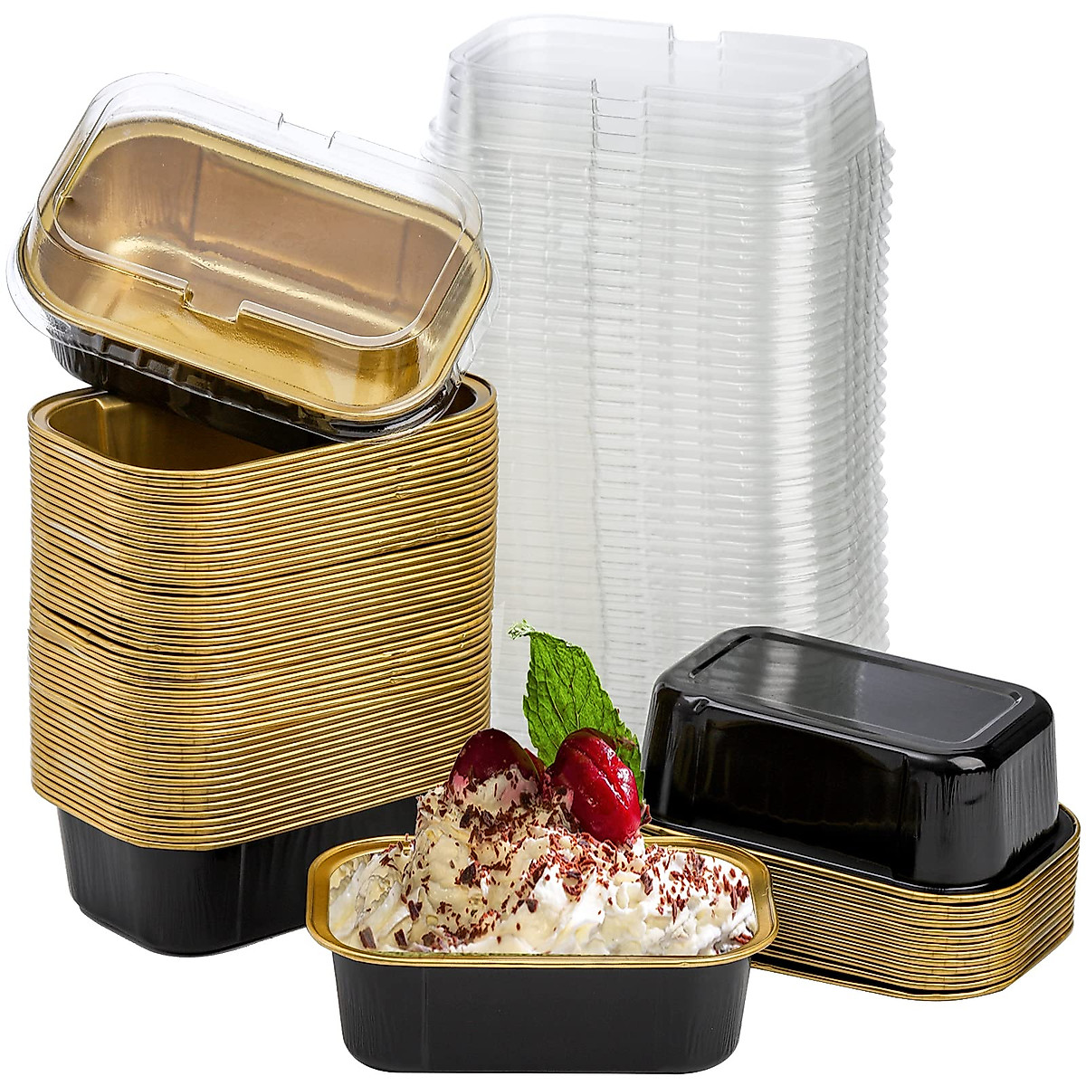 Lyellfe 60 Pack Aluminum Foil Baking Cups, 5 Oz Disposable Ramekins with Lids, Aluminum Foil Muffin Cups, Perfect for Cupcake, Souffle, Individual Cheesecake