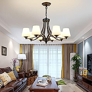 Vintage Black Chandelier Modern Luxury Large Ceiling Lamp 6-Lights Pendant Light Flush Mount Metal Ceiling Light Fixtures for Dining Room Kitchen Entryway-Black Gold 8