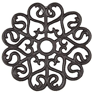gasaré, Trivet for Hot Dishes, Pots and Pans, Metal Trivet, Victorian Design, Cast Iron, Rubber Feet Caps, Ring Hanger, 8 Inches, Brown Finish, 1 Unit