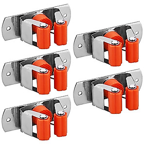 PHEZEN 5PCS Mop and Broom Holder Wall Mount, Broom and Mop Grippers Wall Hook, Stainless Steel Mop Hanger, No Drilling Household Cleaning Tools Organizer for Garage Garden Kitchen Bathroom - Orange