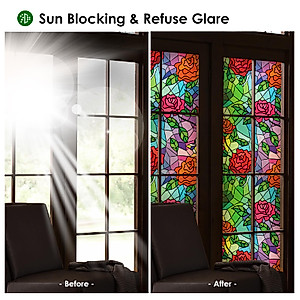 DKTIE Window Privacy Film with Installation Tools, Static Cling Rose Window Sticker Bathroom Glass Window Decals Non Adhesive for Home Windows (B3565, 17.7" × 78.7")