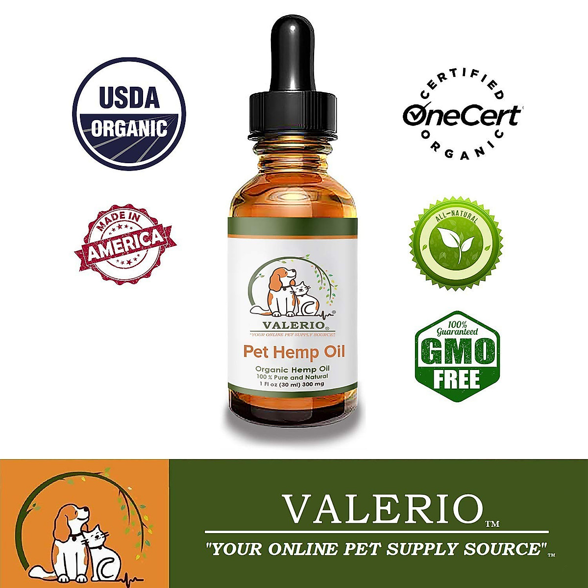 Valerio Pets Hemp Oil for Dogs and Cats - 1 Oz - Hemp Oil Drops with Omega Fatty Acids - Hip and Joint Support and Skin Health