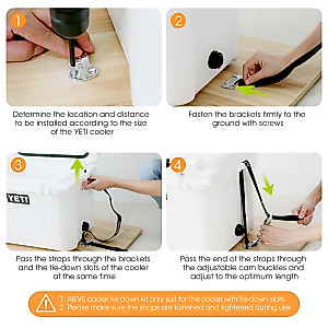Aieve Cooler Tie Down Straps Kit - Ice Chest Lock Bracket - Cooler Accessories Secure for YETI Cooler RTIC Coolers