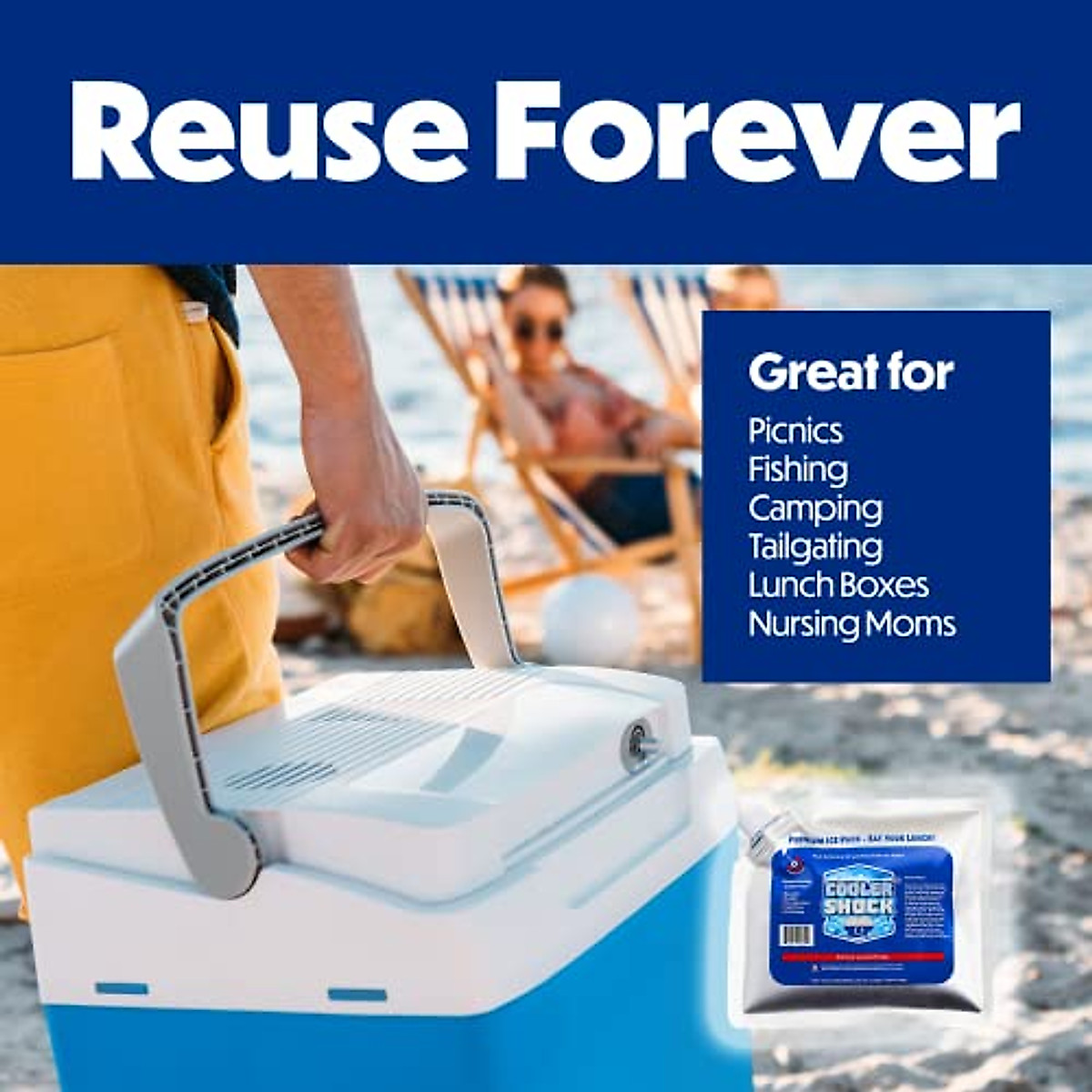 Cooler Shock Reusable Ice Pack - For Lunch Bags and Coolers, Long-Lasting Cold Freezer Packs for Lunch Boxes and Containers - Ice Packs for Cooler, School, Beach, Camping, Fishing