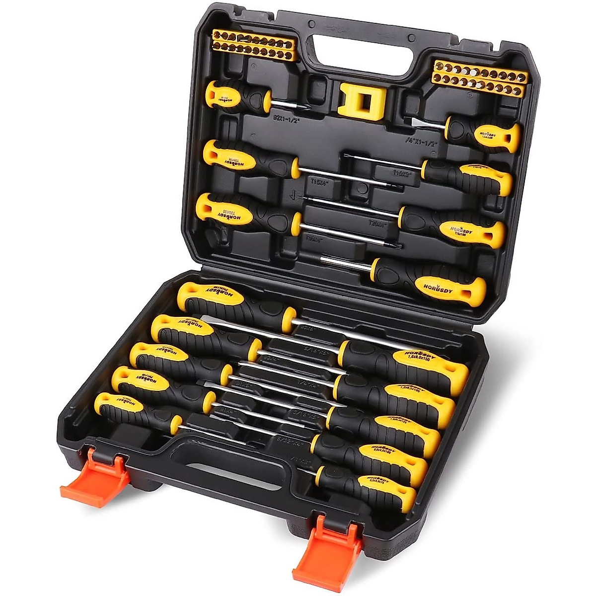 HORUSDY 58-piece Magnetic Screwdrivers Set with Case, Include Phillips, Slotted, Pozidriv, Square, Hexagon, Torx and Magnetizer demagnetizer Screwdriver Set for Tools for Men