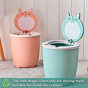 HTERDR Mini Countertop Trash Can with Lid for Office Desktop Coffee Table Kitchen Cute Bunny Garbage Can Small Desktop Trash Can Press Cover Bucket Small Paper Basket Pink