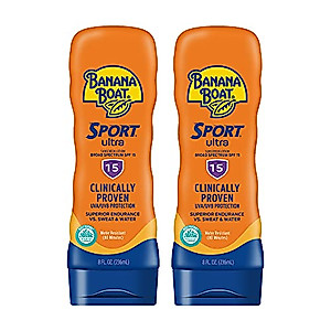 Banana Boat Sport Ultra SPF 15 Sunscreen Lotion Twin Pack | Banana Boat Sunscreen SPF 15 Lotion, Oxybenzone Free Sunscreen, Sunblock Lotion Sunscreen, Banana Boat Lotion, Water Resistant Sunscreen