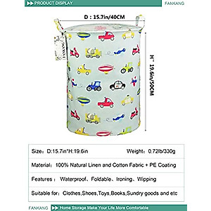 FANKANG Storage Bins Nursery Hamper Canvas Laundry Basket Foldable with Waterproof PE Coating Large Storage Baskets Gift Baskets for Kids, Office, Bedroom, Clothes,Toys (Cars)