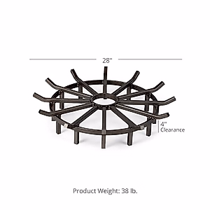 Ash & Ember 28" Wagon Wheel Fire Grate, High-Efficiency Smoke-Free Fireplace Log Grate, Decorative Wood Burning Lifted Grate Pit, Sandblasted Steel with Light Oil Coating