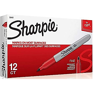 Sharpie 30002 Fine Point Permanent Marker, Marks On Paper and Plastic, Resist Fading and Water, AP Certified, Red Color, Pack Of 2 Boxes Of 12 Markers