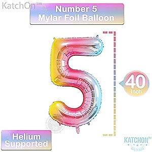 KatchOn, Unicorn 5th Birthday Decorations Girl - Glitter Five Banner, Number 5 Balloon 40 Inch | Giant Unicorn Balloons, 43 inch | Unicorn Decorations for Birthday Party | Unicorn Party Decorations