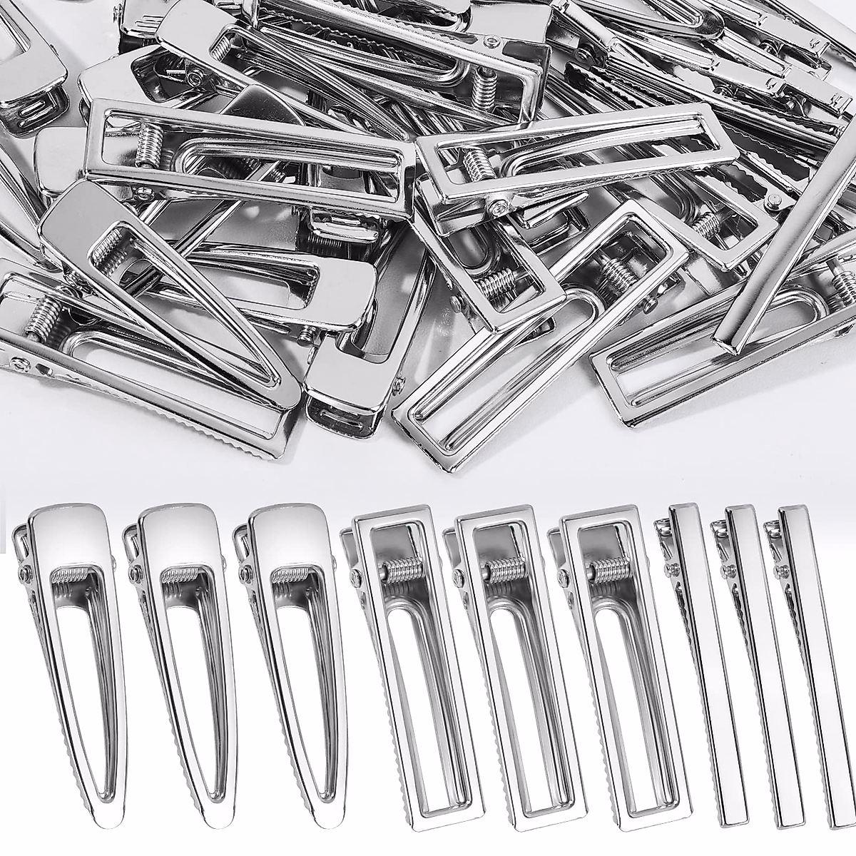 LEOBRO Metal Hair Clips, 50 PCS Alligator Barrettes for Women, Girls, DIY Hair Bows, Silver Crafts Clips