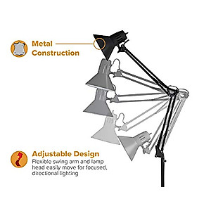 Bostitch Office VLF100F Swing Arm Metal Floor Lamp, 72" Tall with Multi-Joint Adjustment, Includes Replaceable LED Bulb (VLF), Black