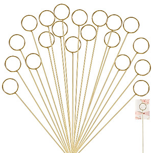 Abeillo 20Pcs Flower Card Holder Stick, Metal Floral Picks Gold Gift Card Holder, Number Holders Photo Clips Note Picture Display Holder for Wedding Party, Bouquet, DIY Craft (12 Inch)