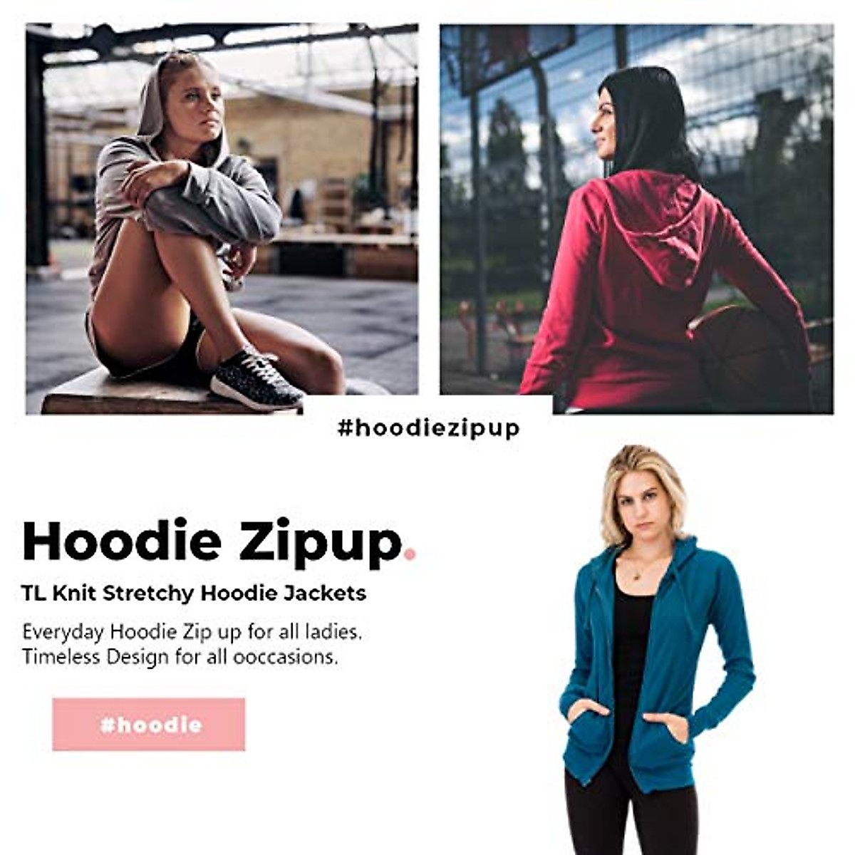 TL Women's Solid Warm Thin Thermal Knitted Casual Zip-Up Hoodie Jacket BLACK-L