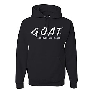 Wild Bobby GOAT God Over All Things Inspirational/Christian Unisex Graphic Hoodie Sweatshirt, Black, Medium