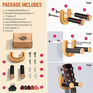 CAHAYA Guitar Wall Mount Hanger Adjustable U-Shaped Hook with 5 Picks and 1 Pick Bag for Acoustic Electric Bass Banjo Ukulele Mandolin CY0297