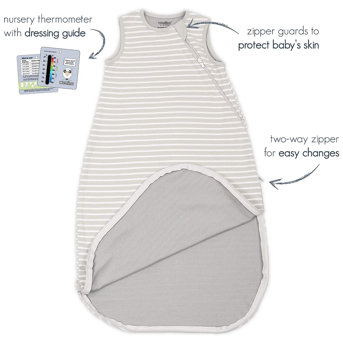 Woolino Merino Wool and Organic Cotton Baby Sleep Sack - 4 Season Classic Sleeping Bag for Baby - Two-Way Zipper Sleeping Bag - Infant Wearable Blanket - 6-18 Months - Stars