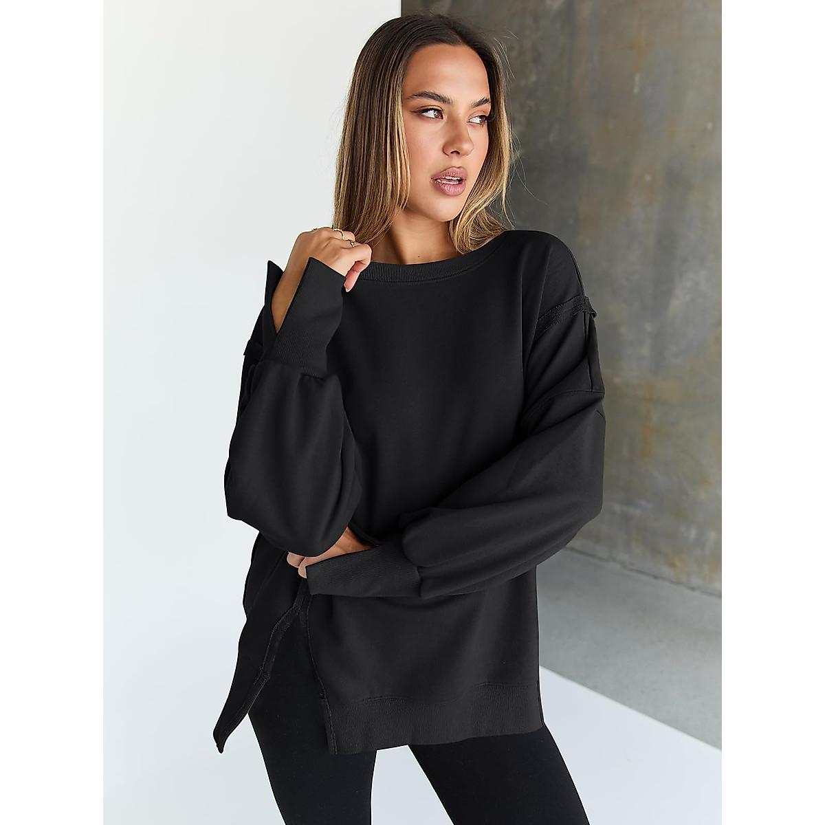 Trendy Queen Womens Oversized Sweatshirts Hoodies Crewneck Shirts Fall Outfits Teen Girls Y2k Winter Clothes Black XL