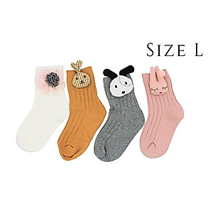 Generic Girls 3D animals socks - Set of 4 cute pairs of socks - warm and comfortable socks - adorable socks - (1-3 years), Pink, Medium