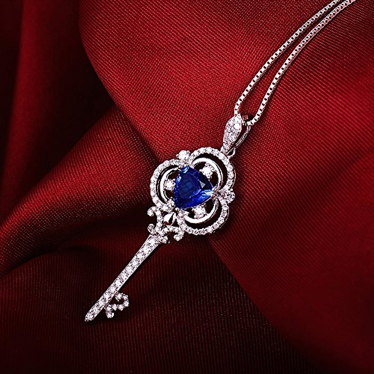 Lanmi Design 14K/18K White Gold Natural Tanzanite Diamond Necklace Pendant for Women Engagement Wedding Valentine's Day Gift