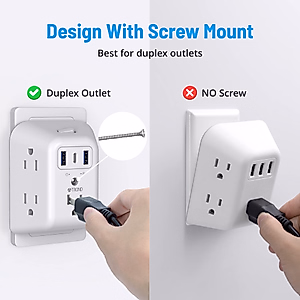TROND Surge Protector Outlet Extender - 5 Outlet Splitter with 3 USB Ports (1 USB C), Multi Plug Outlet Expander with ON/Off Switch, 3 Sided Multiple Wall Plug Power Strip for Home Travel Office