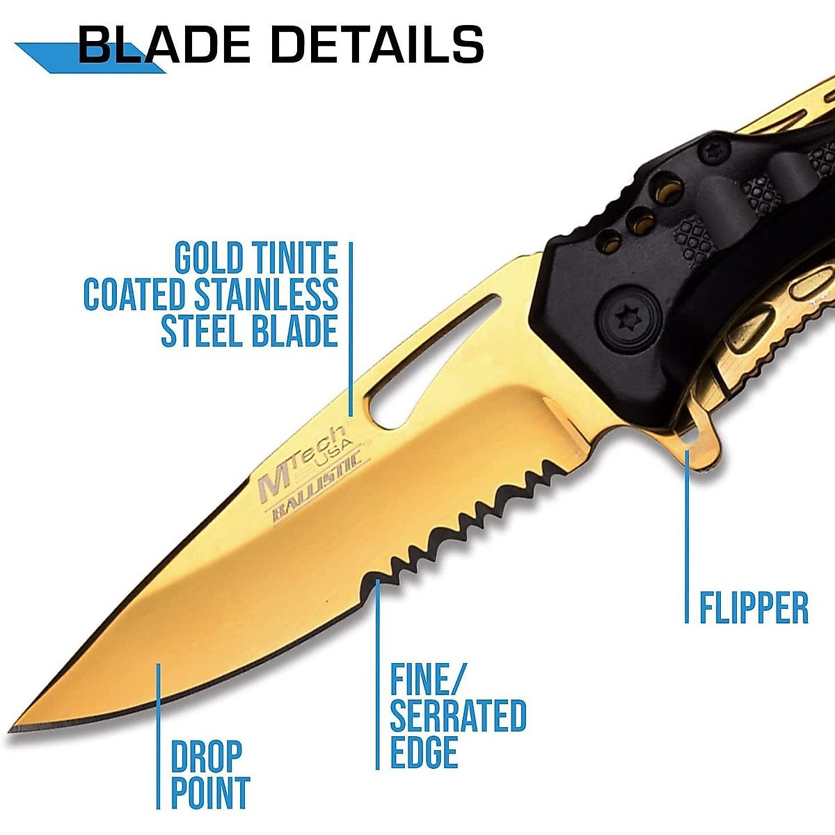 Blue Steel Personalized Laser Engraved Pocket Knife, Fathers Day, Groomsmen Gift, Graduation Gifts, Gifts for Men Free Engraving 4.5" CLOSED (Black/Gold)