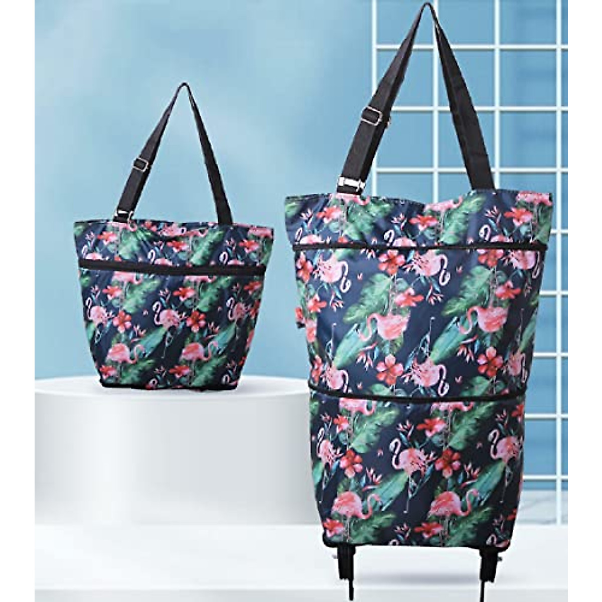 Cowinbest Upgrade Shopping Bag with Wheels Portable Trolley Bag Grocery Cart Hand Pulling Utility with Hand Straps Folding Shopping Cart- Larger Size & Waterproof & Strong（B088K4RQF7）