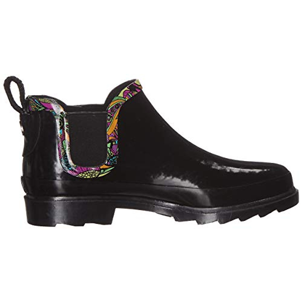 The SAK Women's Sakroots Rhyme Ankle Rainboot Rain Boot, Black with Rainbow Spirit Desert, 6 Medium US