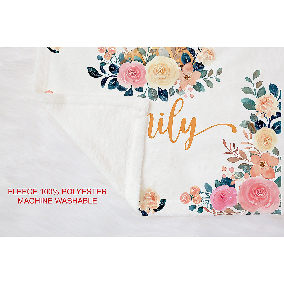 Zoey Art Personalized Baby Blanket, Custom Name Blanket, Mink Sherpa Blanket, Fleece Blanket with Animal Floral for Girls, 30 x 40 Inch Safari Animals Nursery Blanket (Giraffe Yellow)