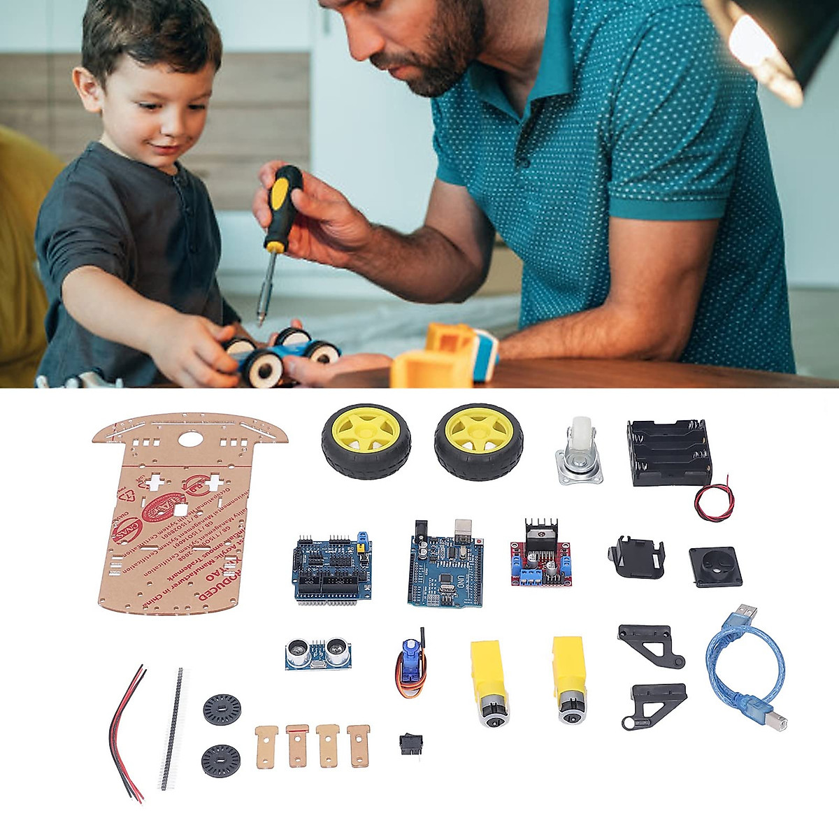 DIY Robot Smart Car Chassis Kit DIY Programmable Development Board 2WD Ultrasonic with Motor MCU