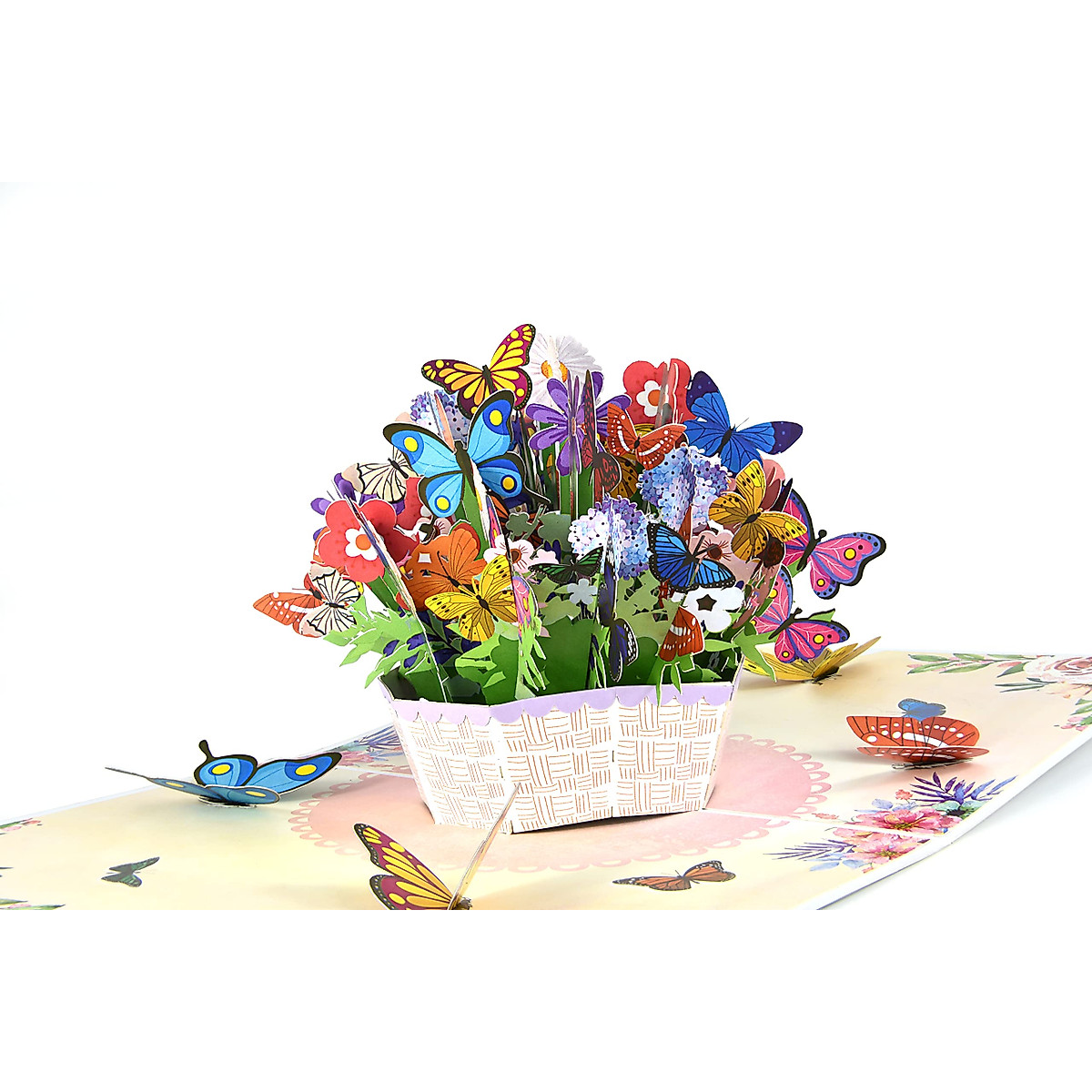 Teabug Cards Basket of Colorful Butterflies Pop Up Card, Birthday Card, Mothers Day Card, Get-Well Card, Spring and Summber Card, All Occasions