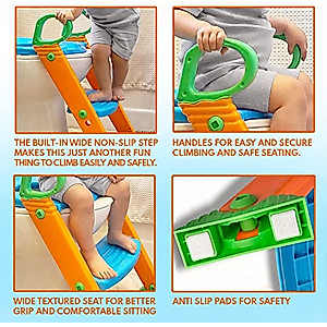 Alayna Potty Training Seat with Ladder & Upgraded Splashguard - Toilet Step Stool for Kids Toddlers w/Handles. Sturdy, Safe & Adjustable Height, Anti Slip Pads. Easy Fold Trainer for Boys Girls Baby