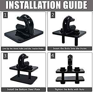 Kepouse Tractor Bucket Grab Hook 3/8" Grade 70 Forged Steel Bolt On Grab Hook Tow Hook Mount with Backer Plate,Work Well for Tractor Bucket, RV, UTV,Truck. 2 Pack (Black)