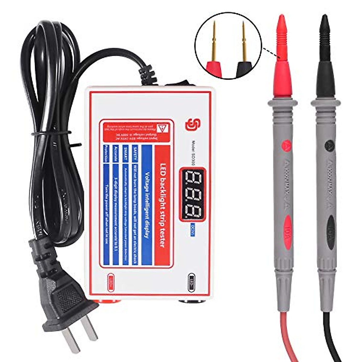 LED Light and TV Backlight Tester,LED Strip Lamp Beads Repair Testing Tool with Gold Plated Pin and Power Cable 0-300V Adaptive Voltage, Suitable for All LED Beads TV Computer Laptop Light Repairs