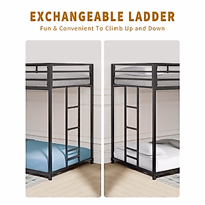 Twin Over Twin Bunk Bed - LifeSky Metal Low Profile Bunkbed with Side Ladder Black