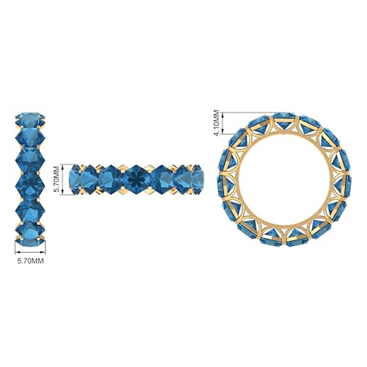 Rosec Jewels Natural London Blue Topaz Eternity Band for Women, AAA Quality, Certified Topaz Anniversary Ring - Ready to Gift, 14K Yellow Gold, Size:US 8.50