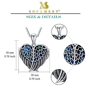 SOULMEET Angel Wing Heart Locket Necklace That Holds Picture Photo You are My Angel Sterling Silver Abalone Shell Locket Pendant (Locket only)